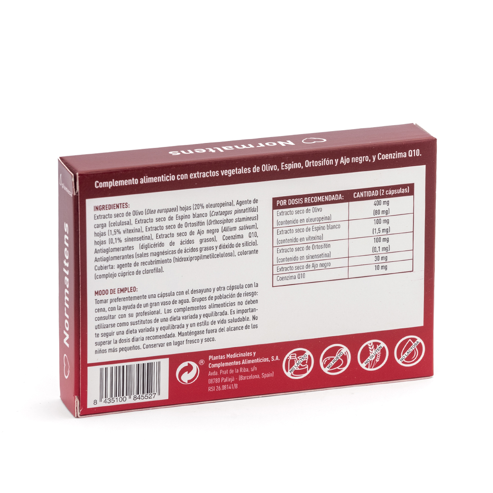Normaltens Tensión Arterial, con Olivo, Espino Blanco, Ajo Negro y Q10 ...